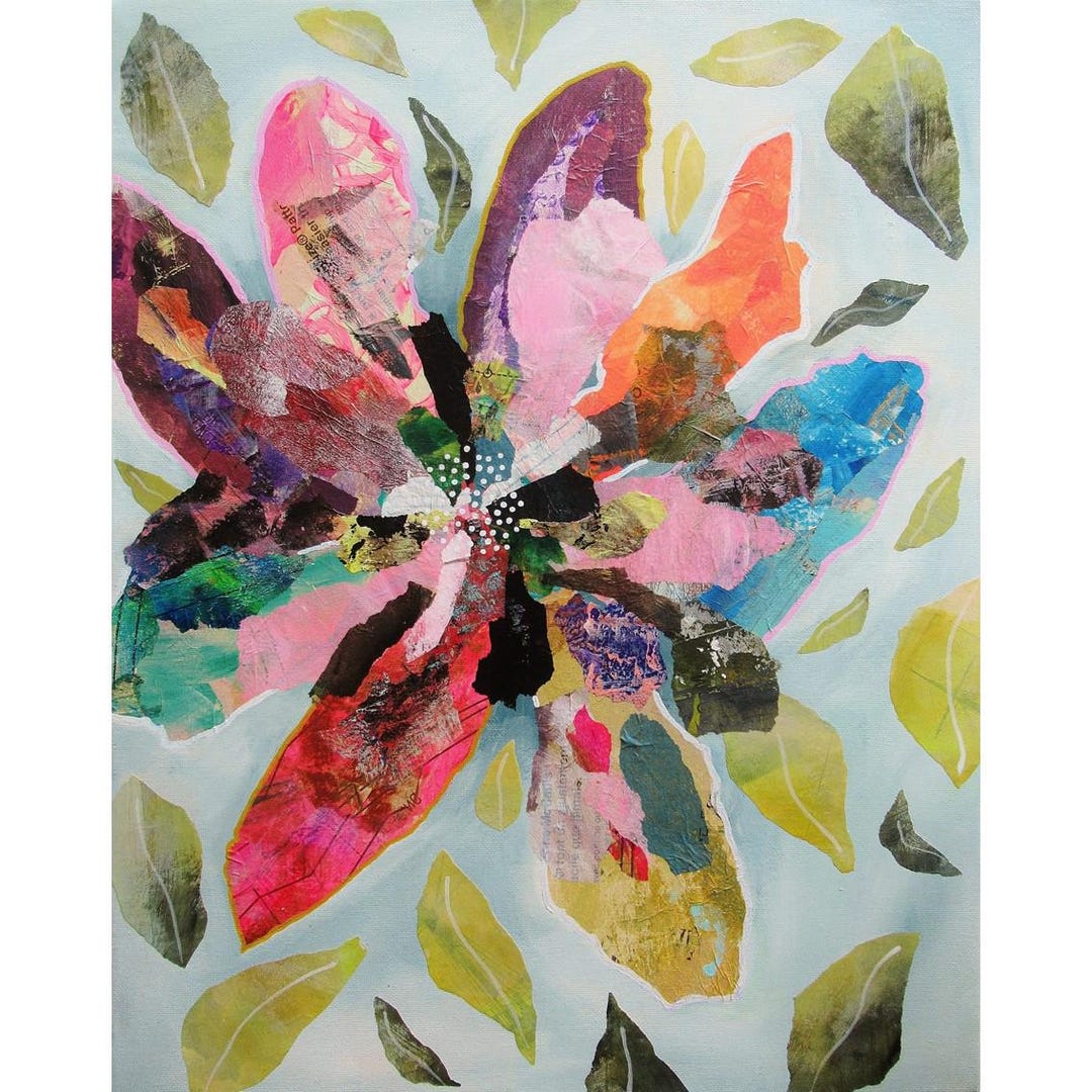 Abstract Flower Painting Expressionist Collage Floral Artwork 14 X 18 ...