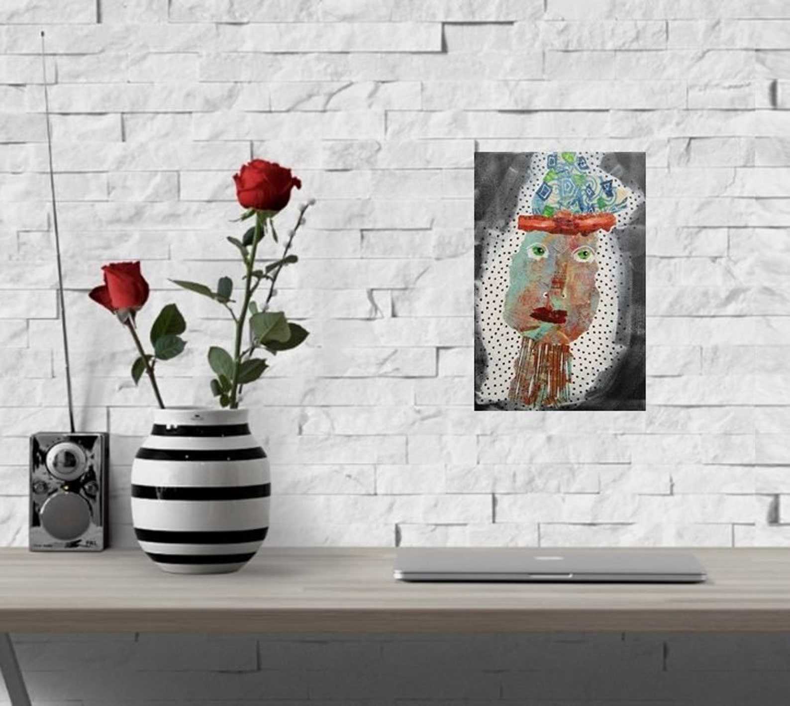 Quirky Portrait Painting Outsider Art Mixed Media Surreal People - Etsy