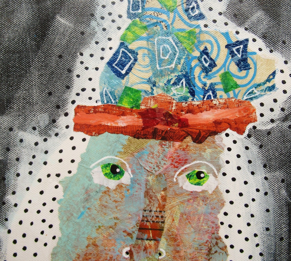 Quirky Portrait Painting Outsider Art Mixed Media Surreal People - Etsy