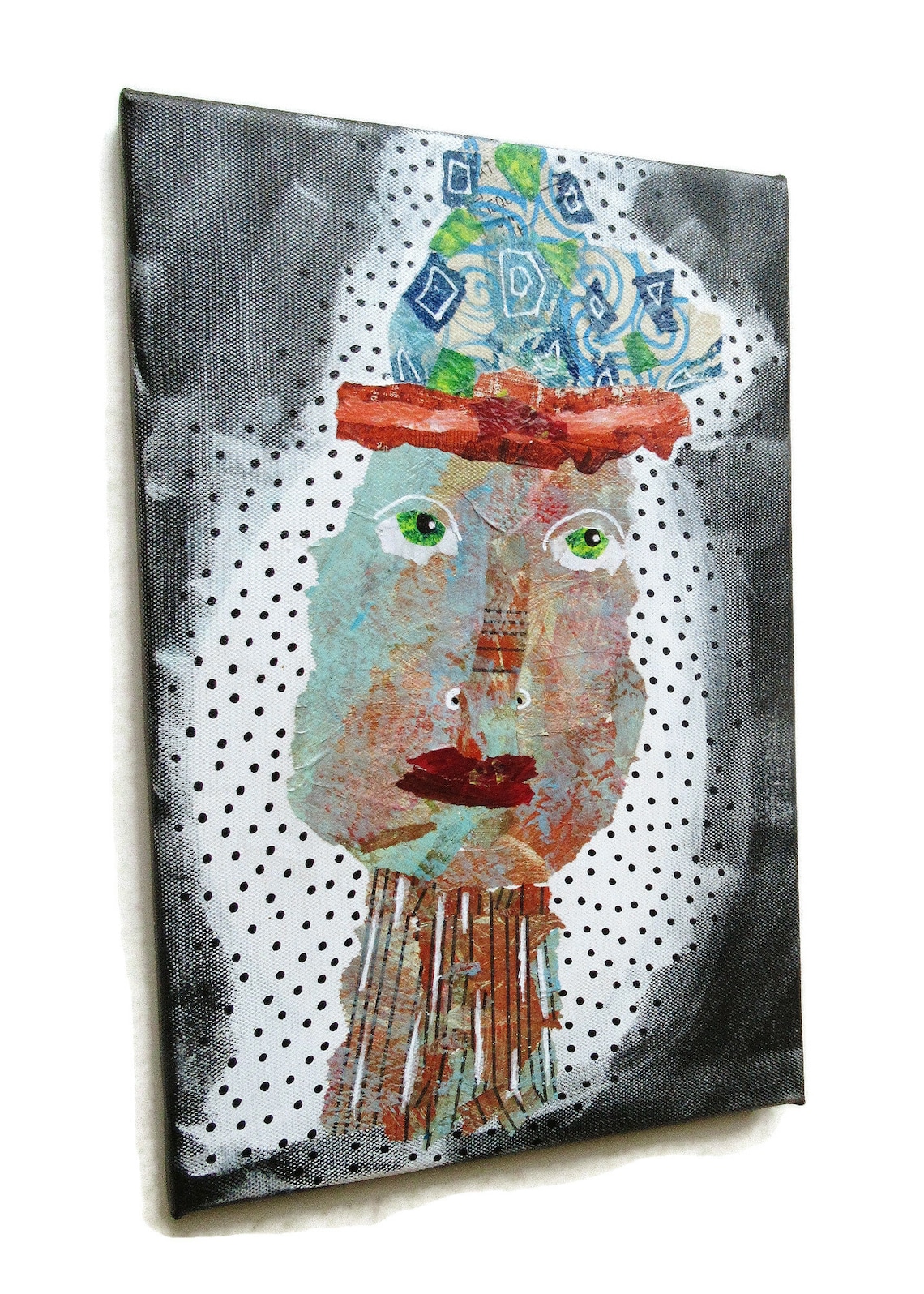 Quirky Portrait Painting Outsider Art Mixed Media Surreal People - Etsy