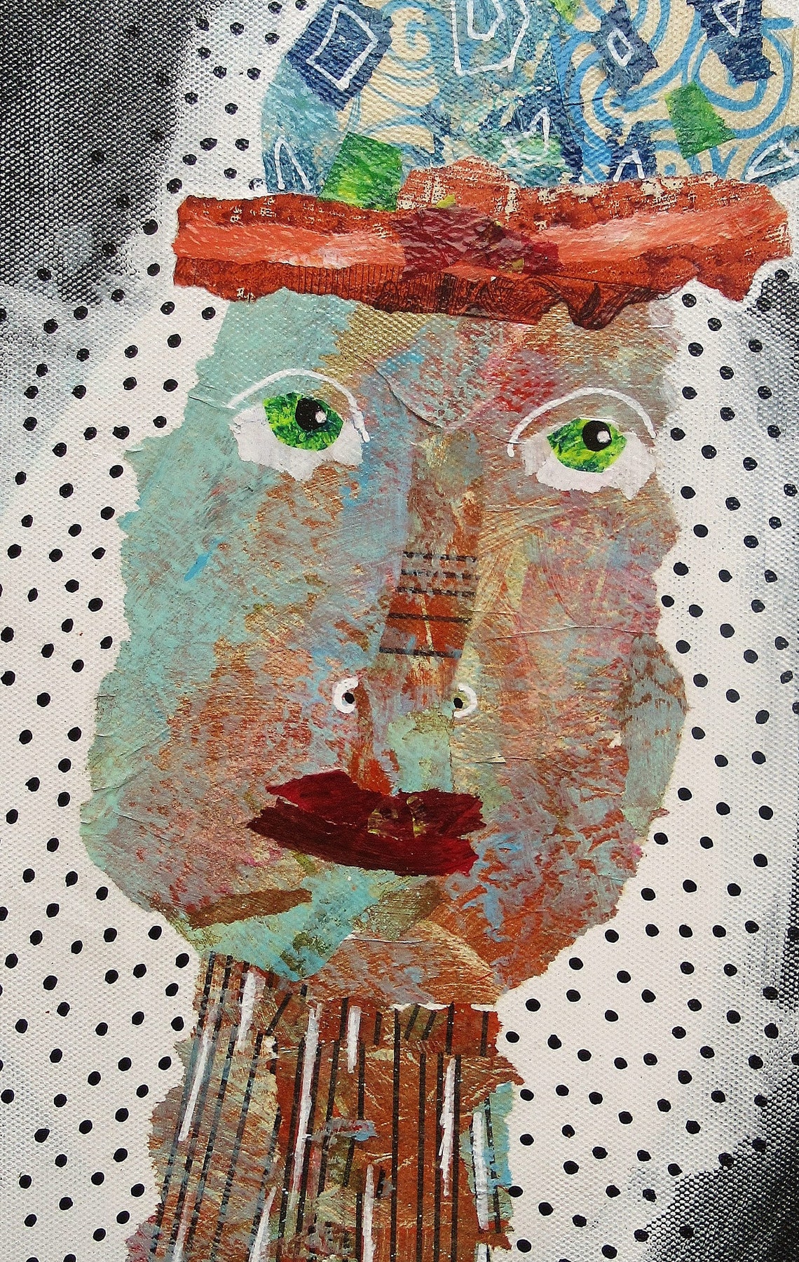 Quirky Portrait Painting Outsider Art Mixed Media Surreal People - Etsy