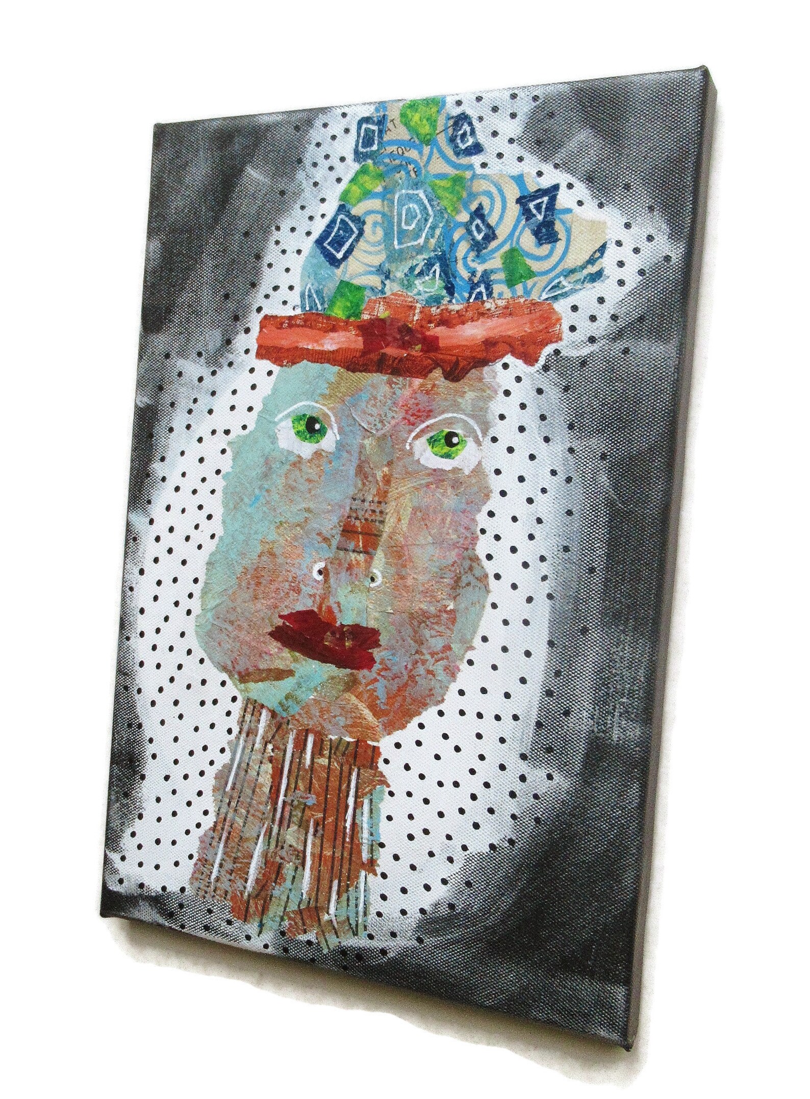 Quirky Portrait Painting Outsider Art Mixed Media Surreal People - Etsy