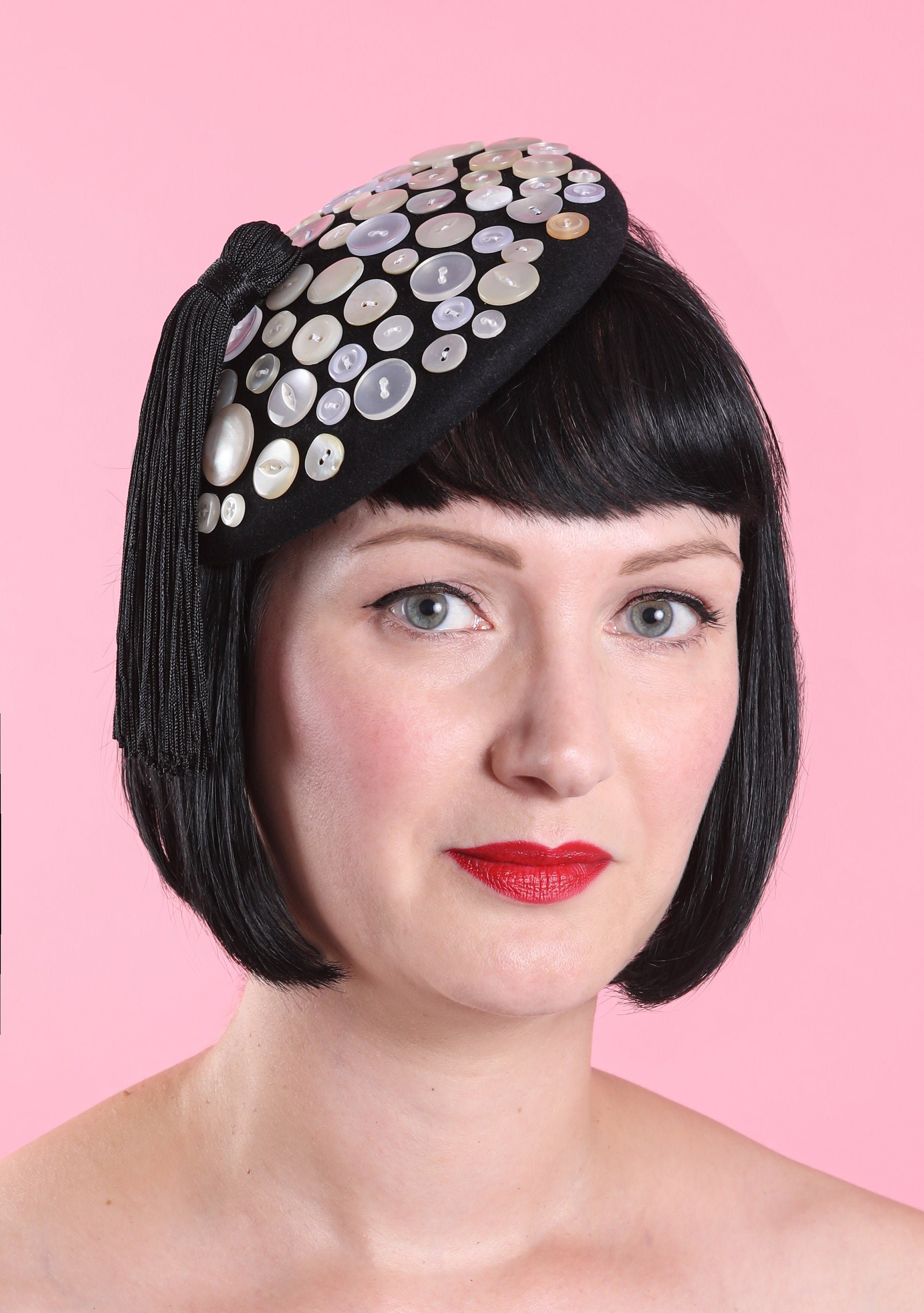 Pearly Queen Button Beret With Tassel, Ladies Burlesque Fascinator ...