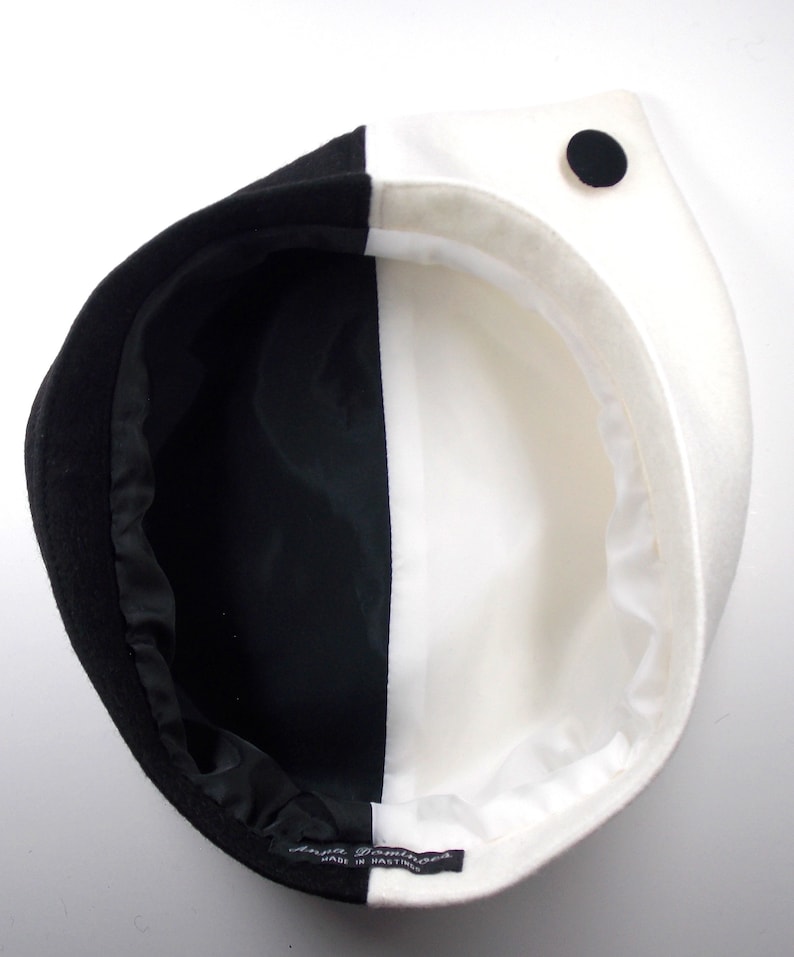 Black and White Pointed Felt Hat With Button, 80s Monochrome Style ...