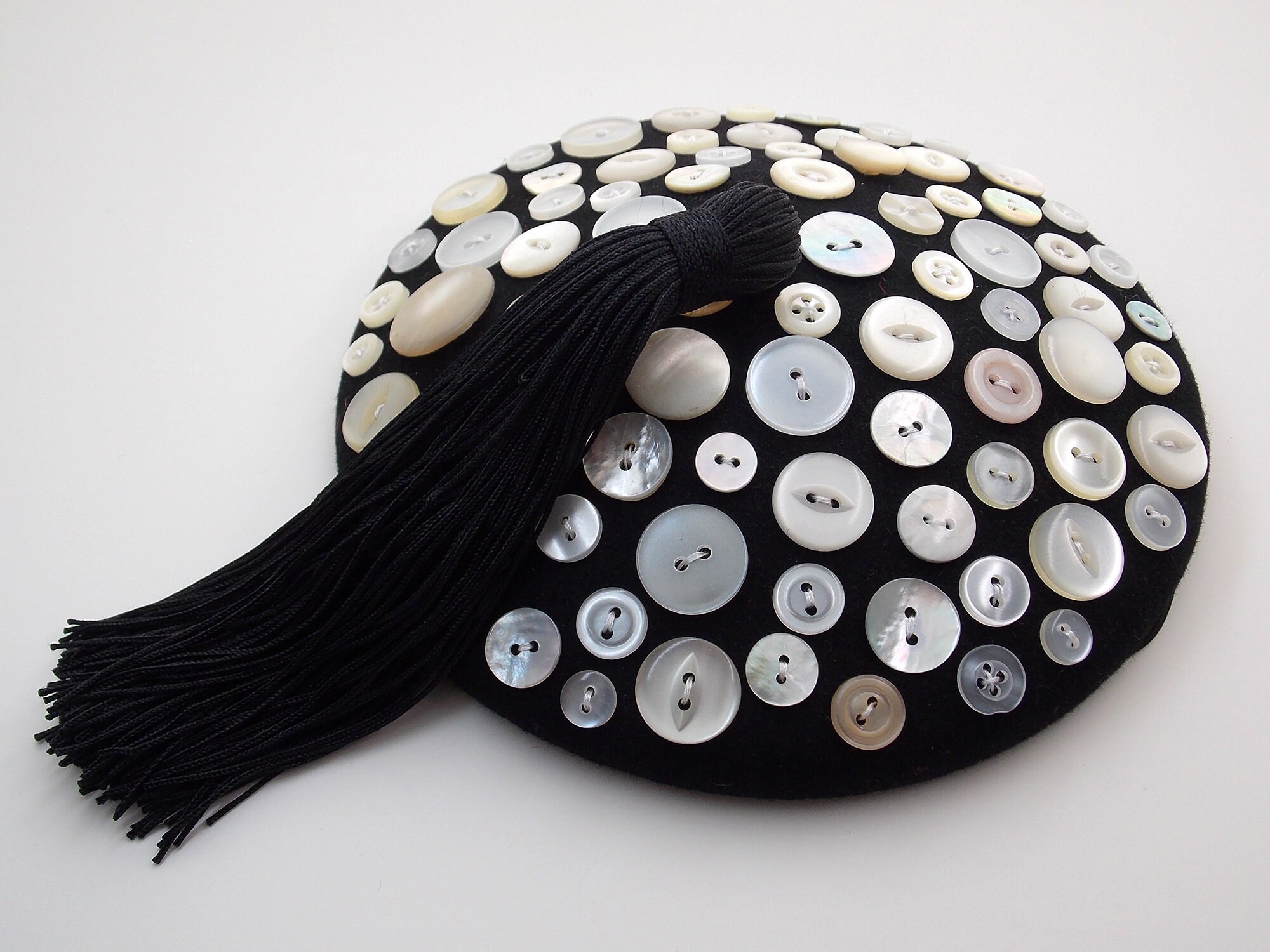Pearly Queen Button Beret With Tassel, Ladies Burlesque Fascinator ...