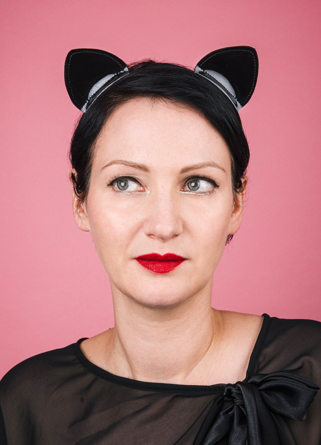 Black Shiny Gloss Vinyl Cat Ears Hair Band, Gothic, Cosplay or Clubbing ...