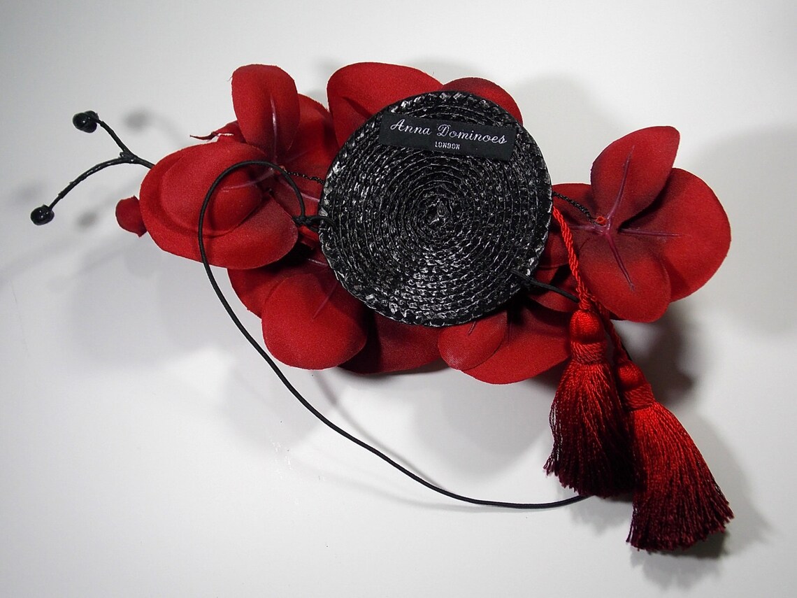 Red Orchid Fascinator Hat With Butterflies and Tassels, Ascot Hat ...