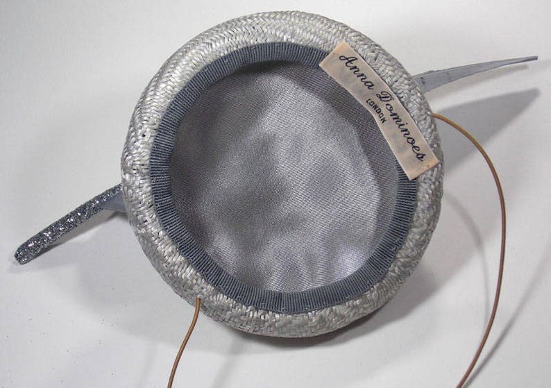 Silver Grey Floating Feather Hat | Straw Mini Hat | Fascinator | Beaded ...