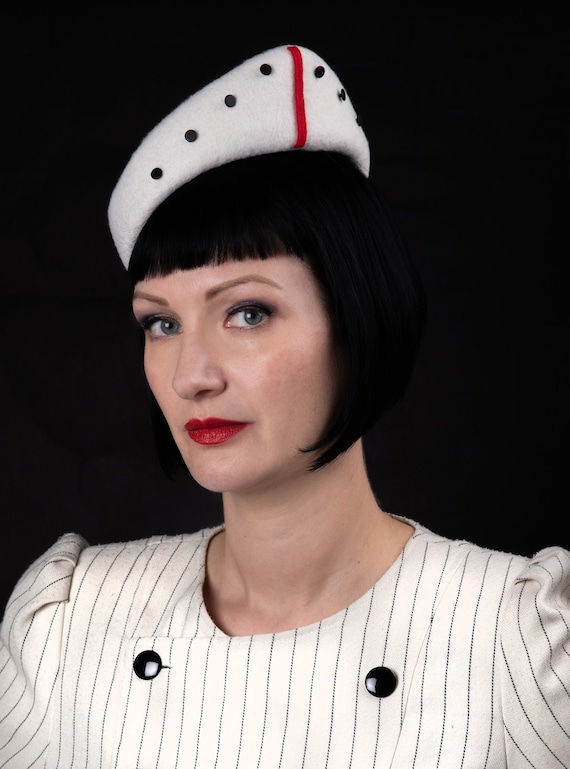 80s Inspired White Pointed Hat With Black and Red Detail New - Etsy