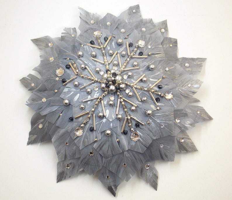 Snowflake Grey Feather Fascinator, Beaded Silver Formal Ladies Hat for ...