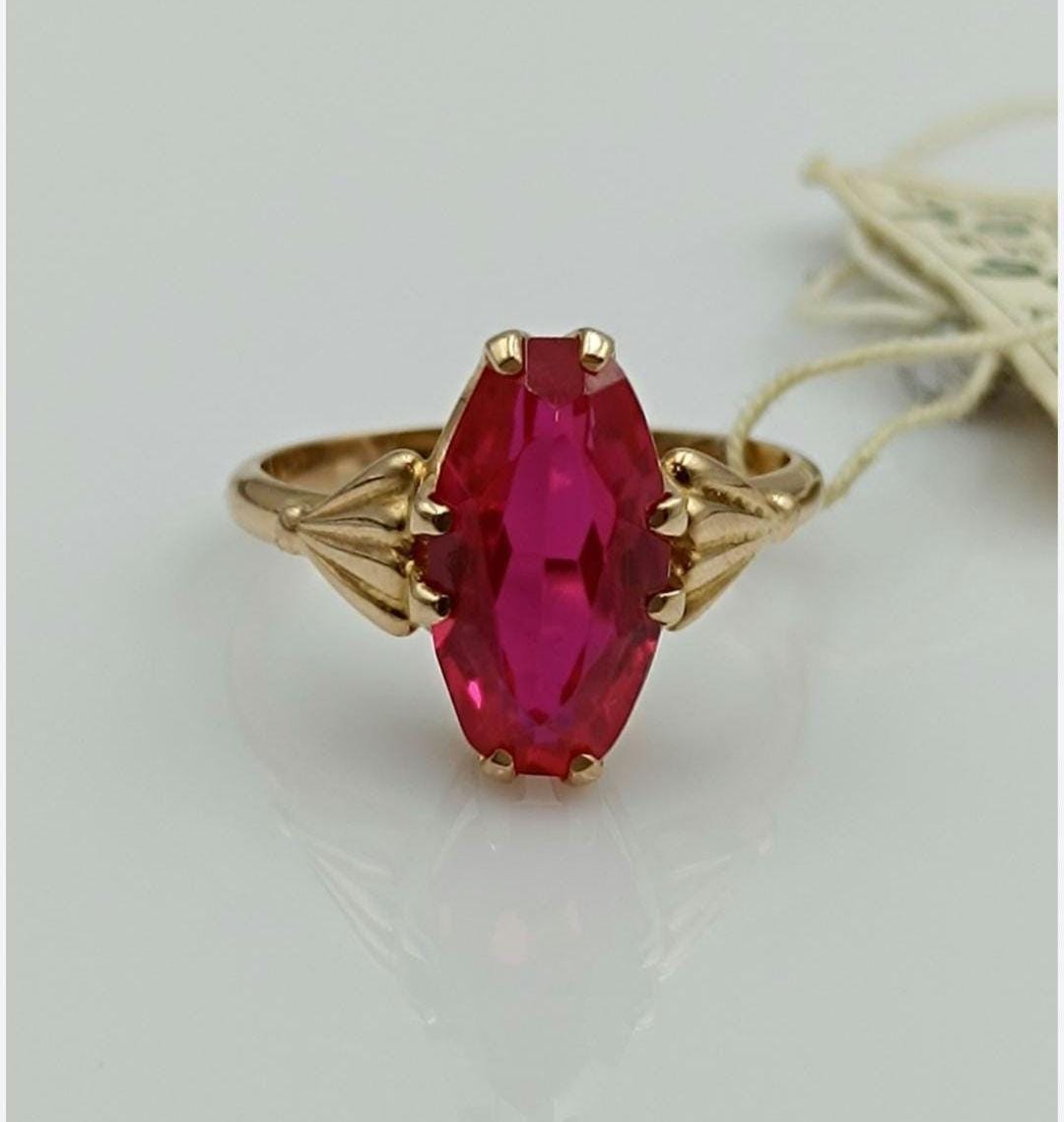 Vintage Soviet Red Gold Ring | 1977 Corundum Ruby USSR Jewelry - Etsy