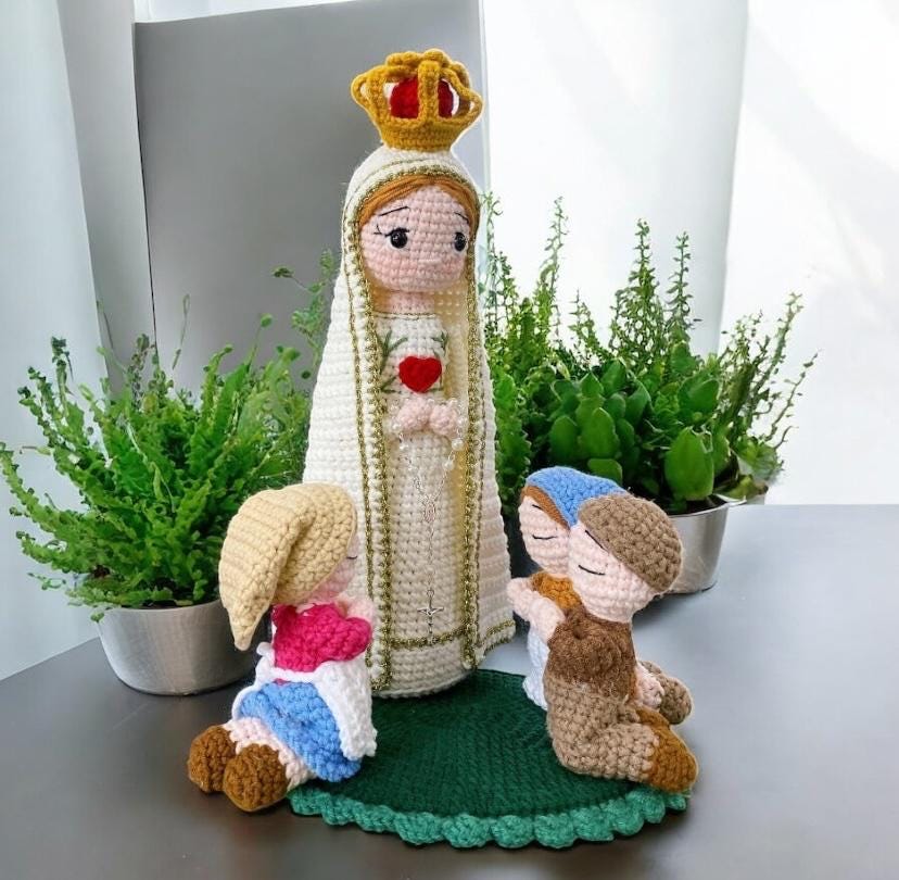Handmade Our Lady of Fatima Crochet Set – Virgin Mary With Crown and ...