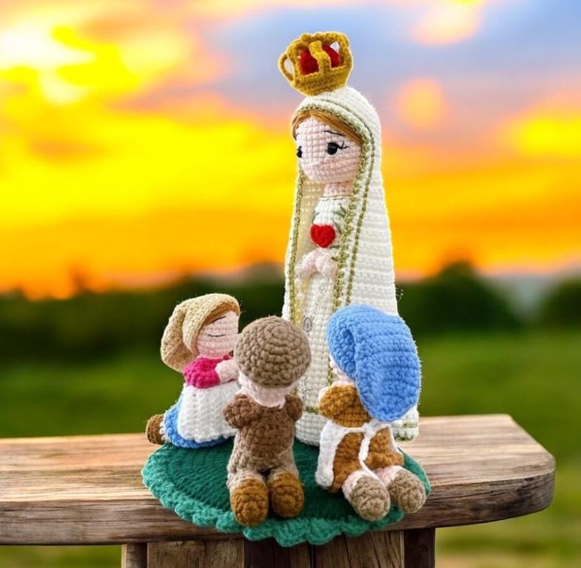 Handmade Our Lady of Fatima Crochet Set – Virgin Mary With Crown and ...