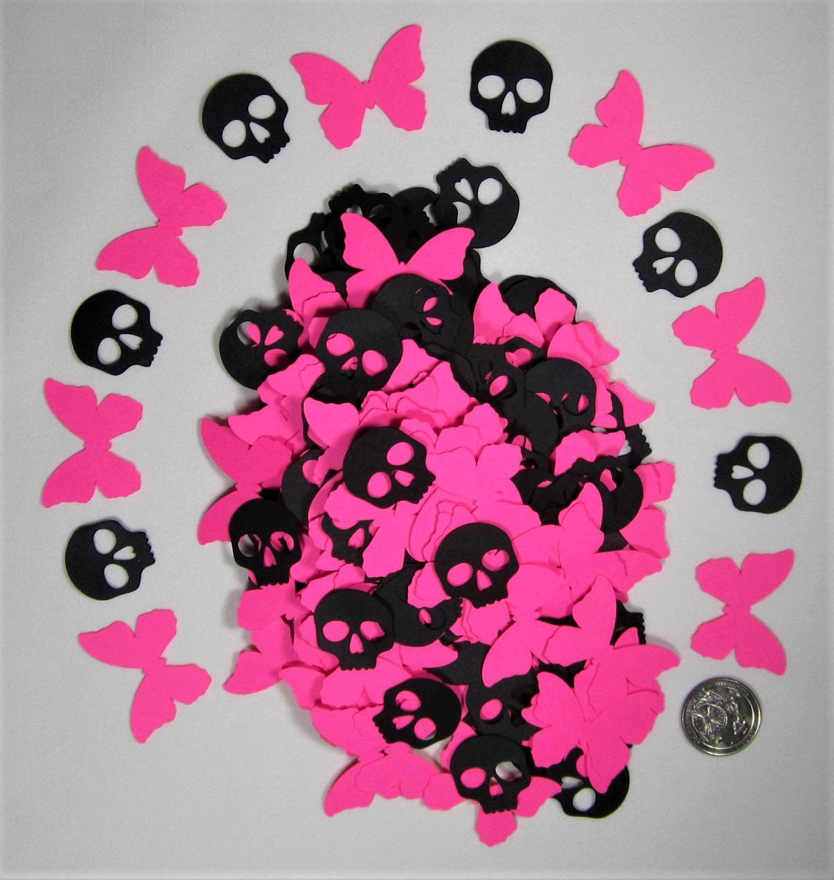 200pcs Gothic Hot Pink Butterfly and Black Skull Confetti Table Top ...