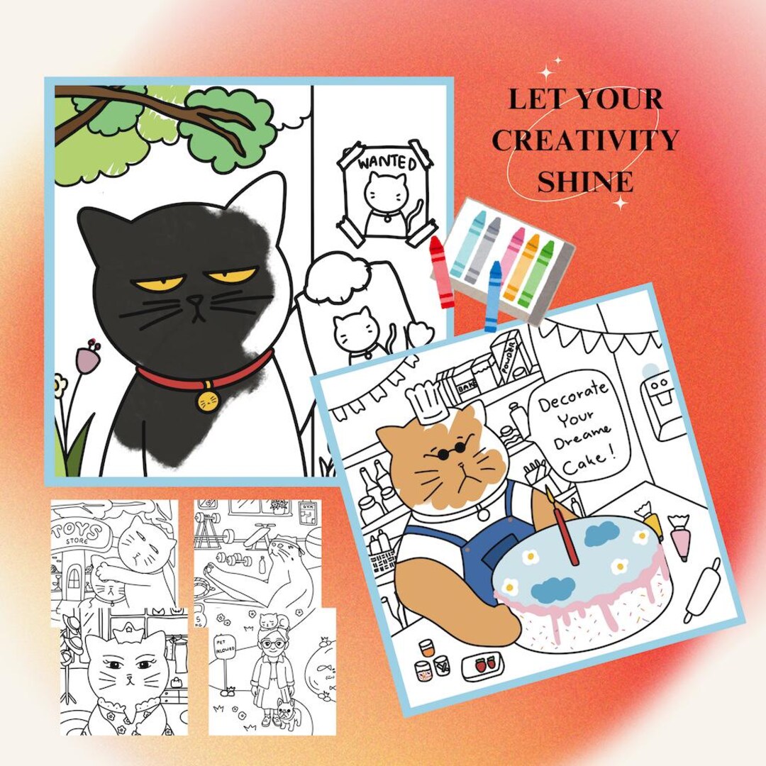 Whiskered Wonders: Cute Cat Life Coloring Pages – Digital Download - Etsy