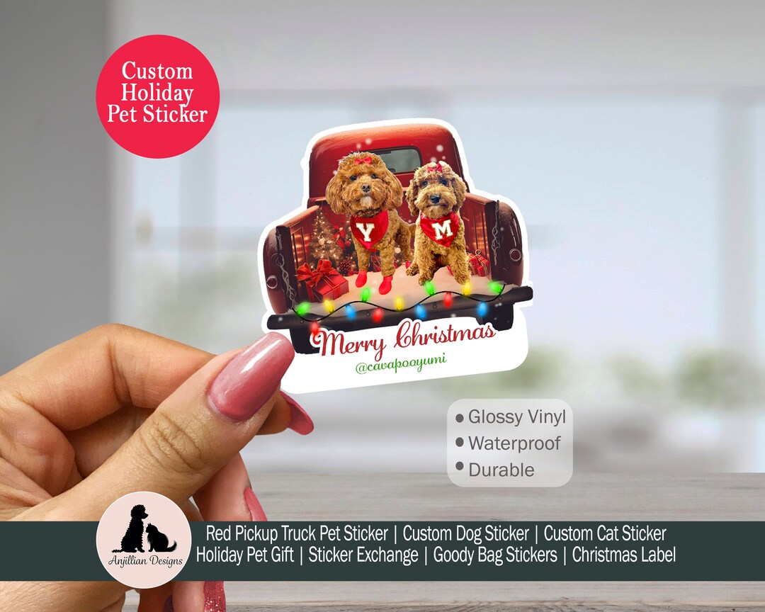 Red Pickup Truck Pet Sticker Dog Cat Christmas Pet Sticker Christmas ...