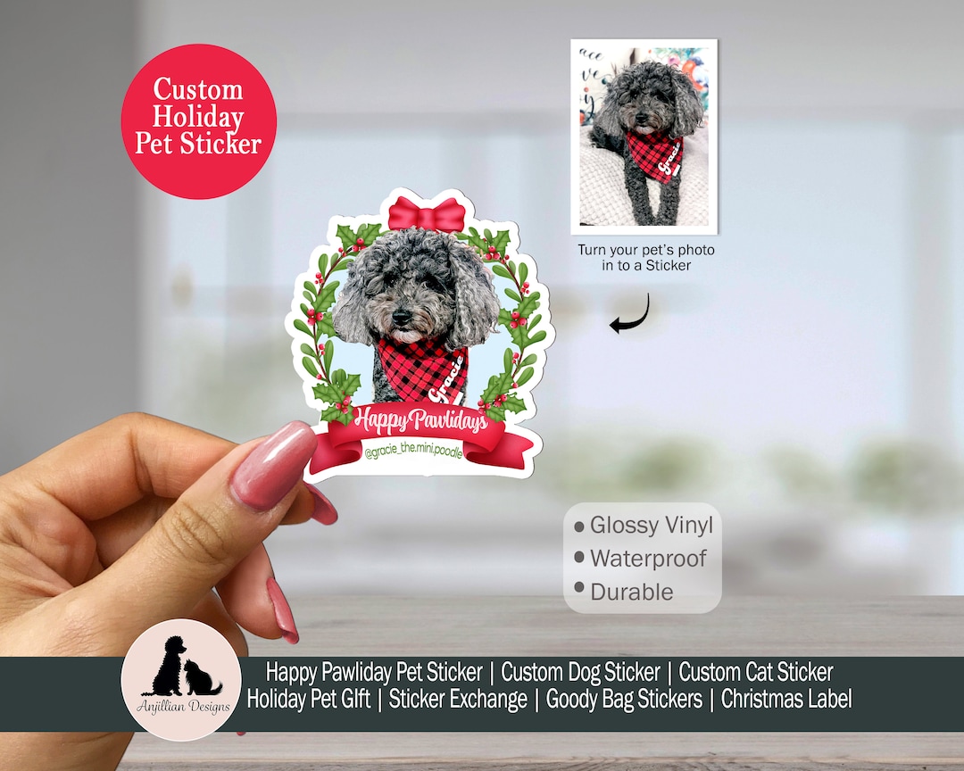 Happy Pawlidays Pet Sticker Happy Holidays Dog Cat Christmas Pet ...