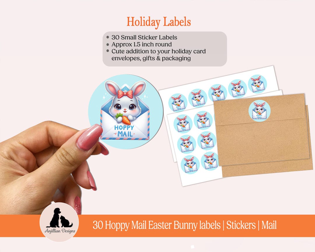 30 Hoppy Mail Easter Bunny Labels | Stickers | Mail Labels - Etsy
