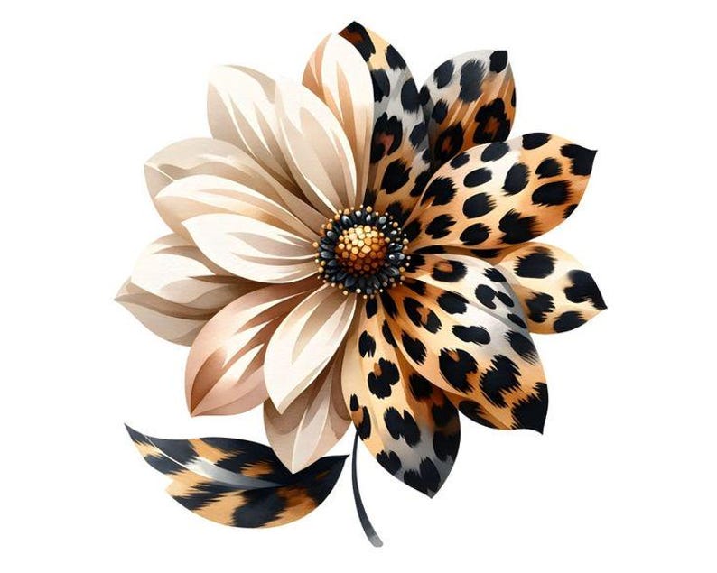 Watercolor Leopard Print Flower Clipart | Elegant Floral & Animal Print ...