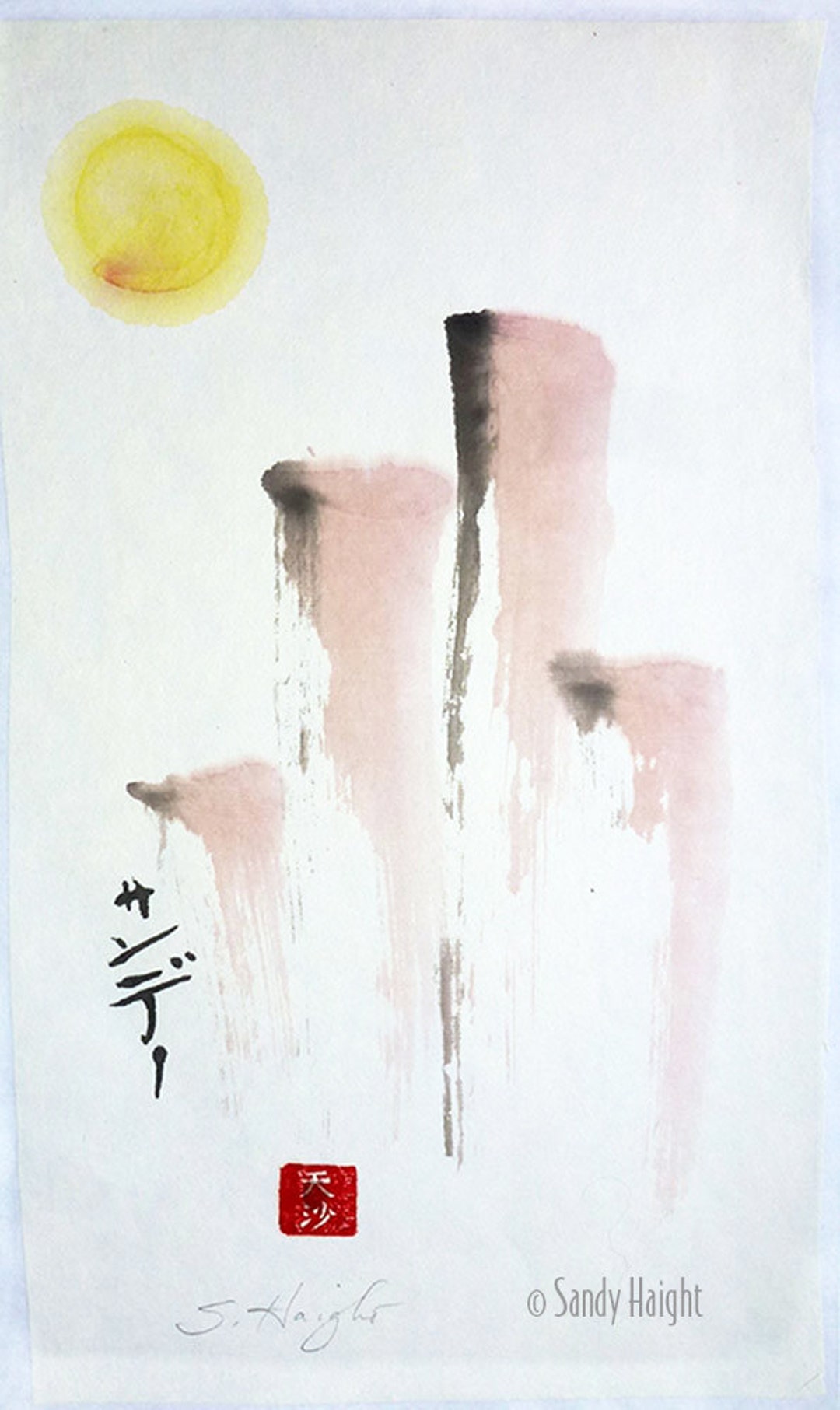 Original Sumi Painting, Mountain,sun,brush,ink,sumi Watercolor,unframed ...