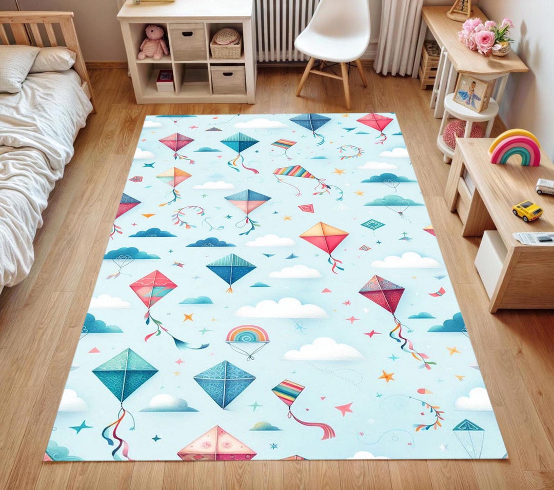 Kite Nursery Rug: Pastel Sky Theme, Soft Kids Carpet - Etsy