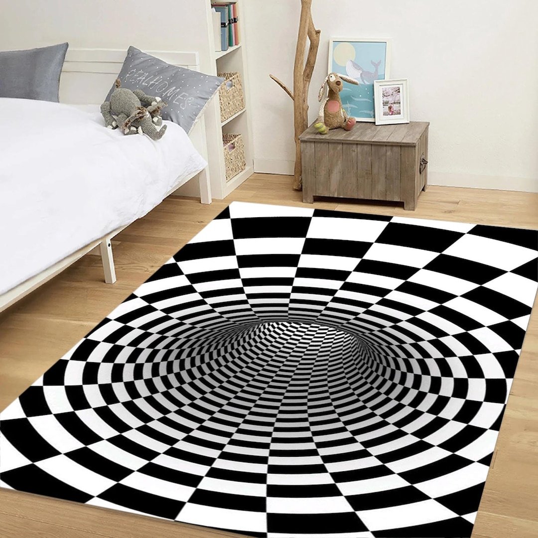 3D Optical Illusion Rug: Black & White Tunnel Floor Mat - Etsy