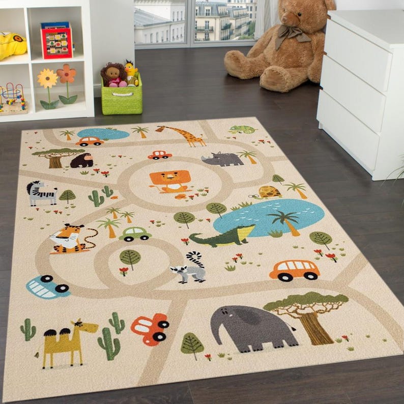 Safari Kids Rug: Jungle Animals Road Play Mat - Etsy