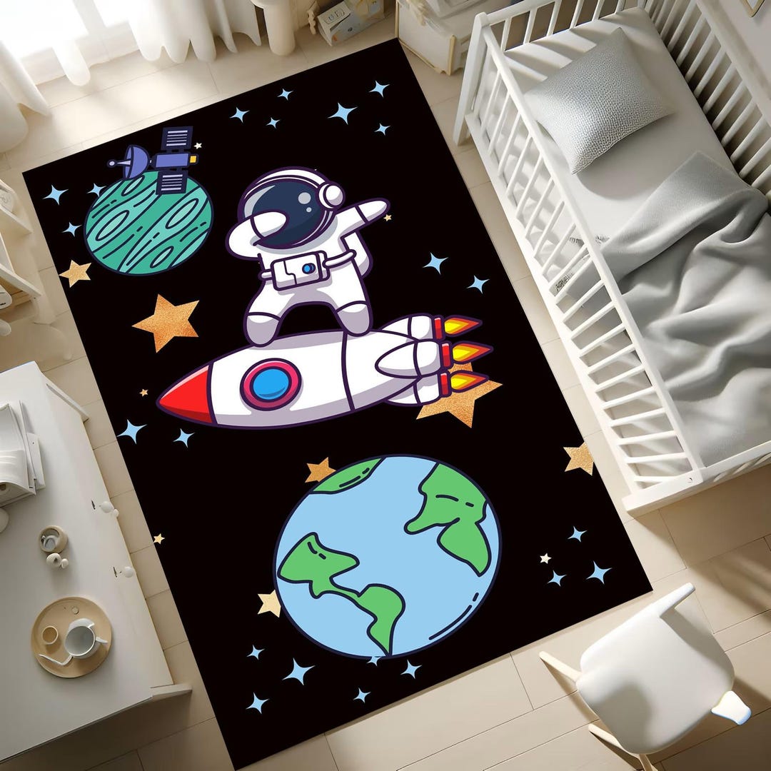 Astronaut Kids Rug: Space Rocket, Galaxy Nursery Decor - Etsy