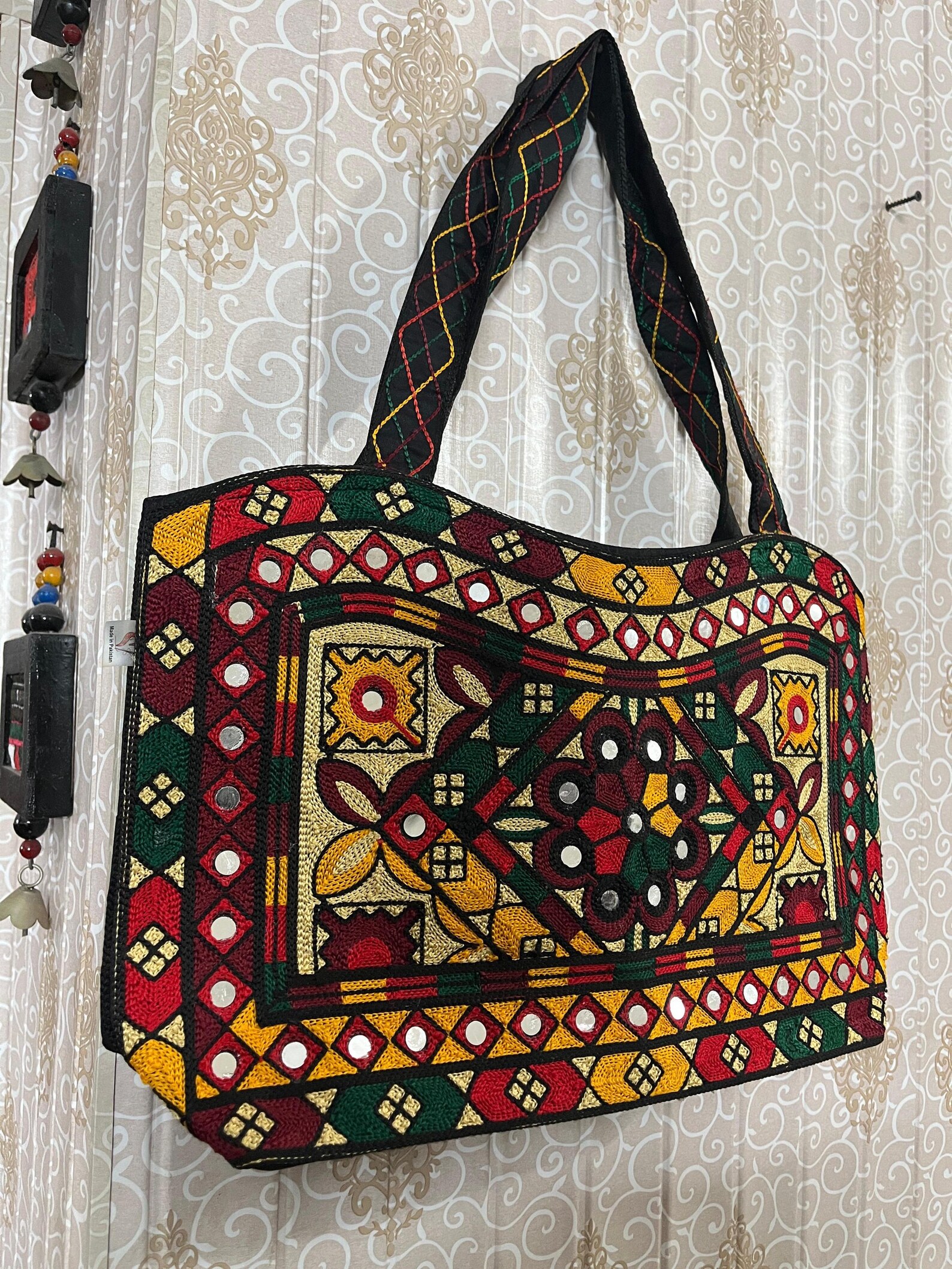 Pakistani Handwoven Tote Bag - Mirror Embroidery Work Banjara Shoulder ...