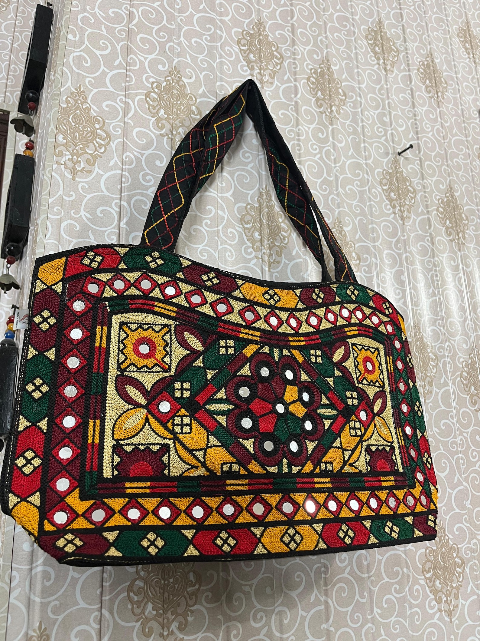 Pakistani Handwoven Tote Bag - Mirror Embroidery Work Banjara Shoulder ...
