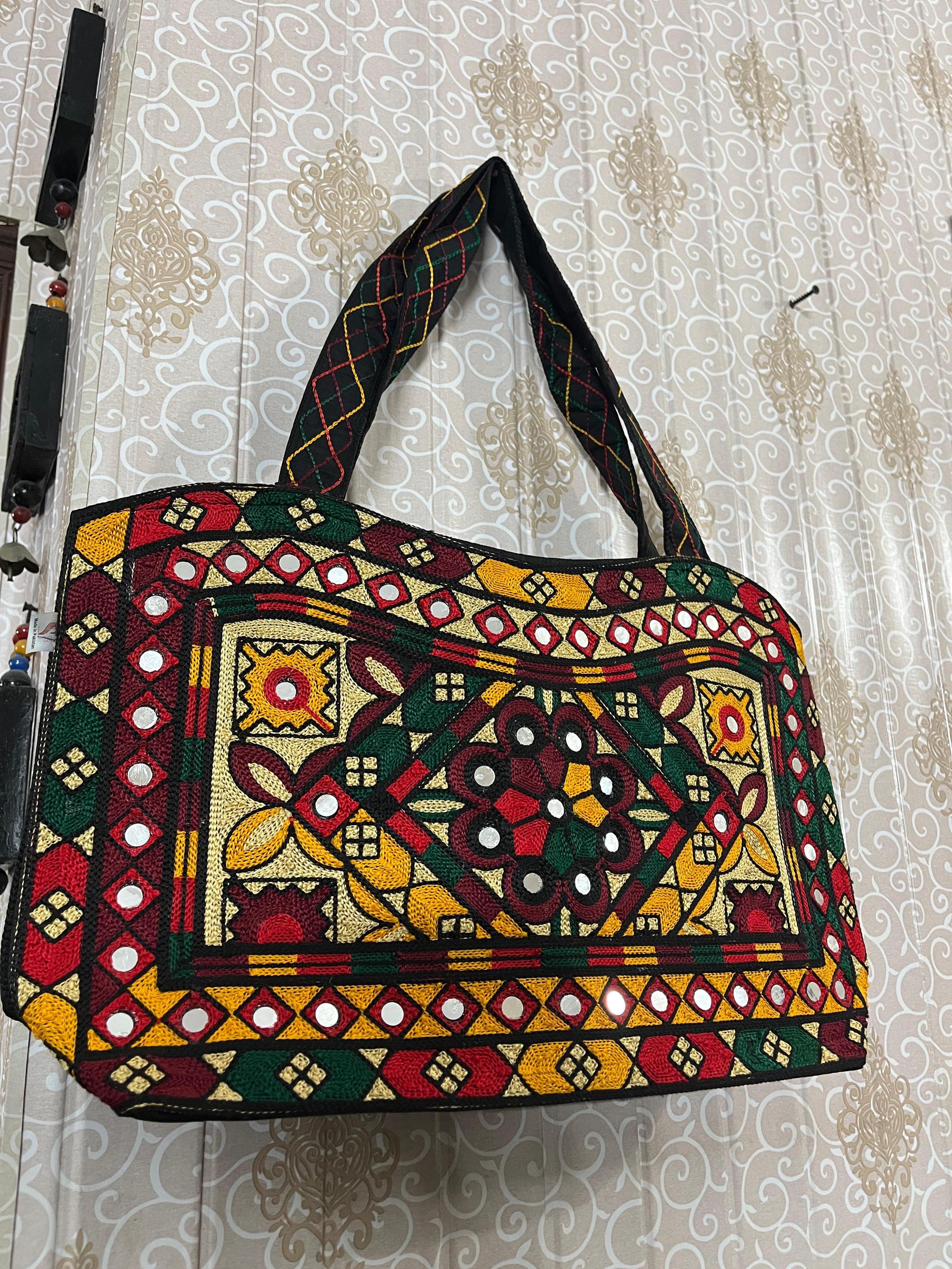 Pakistani Handwoven Tote Bag - Mirror Embroidery Work Banjara Shoulder ...