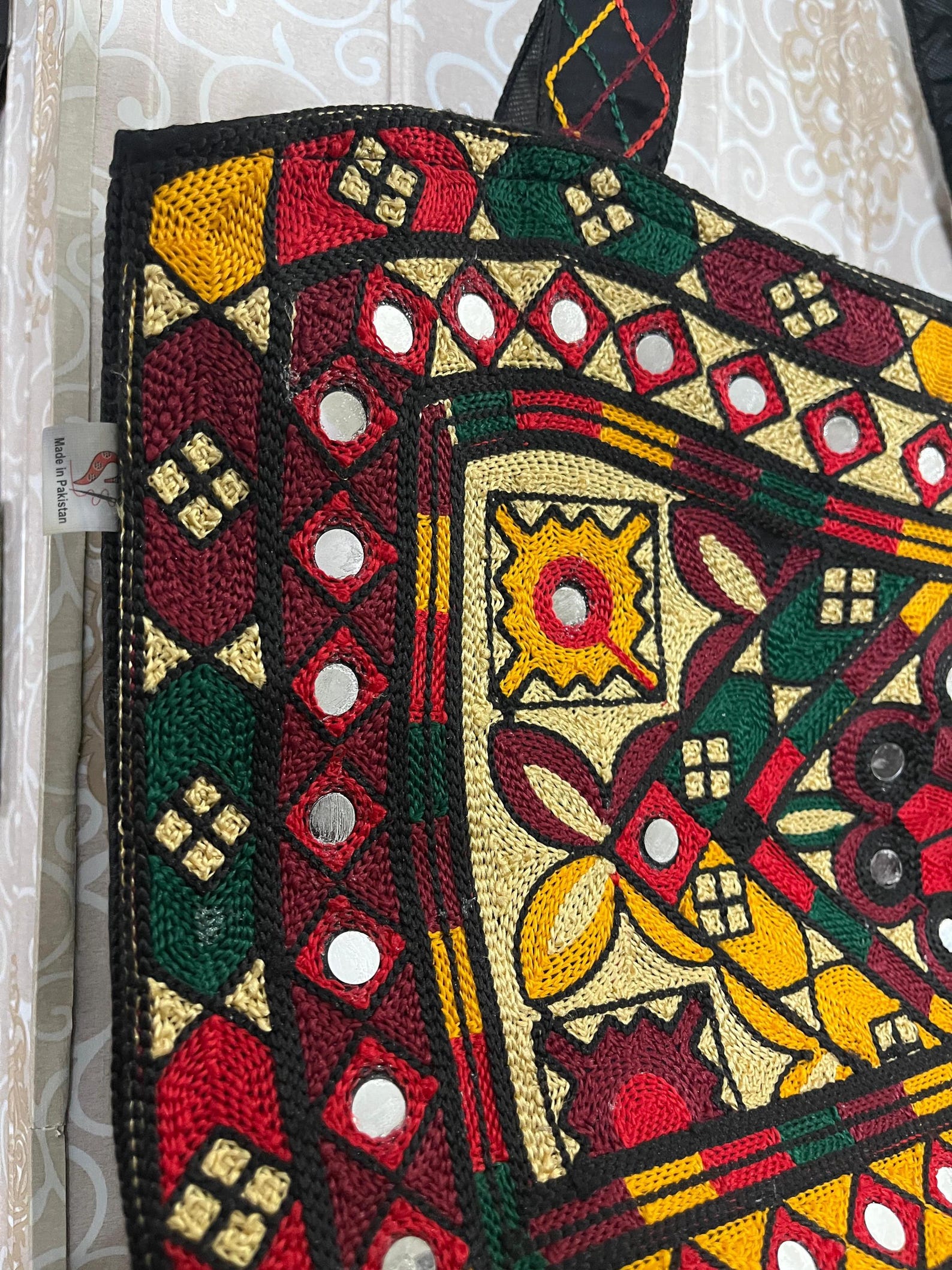 Pakistani Handwoven Tote Bag - Mirror Embroidery Work Banjara Shoulder ...