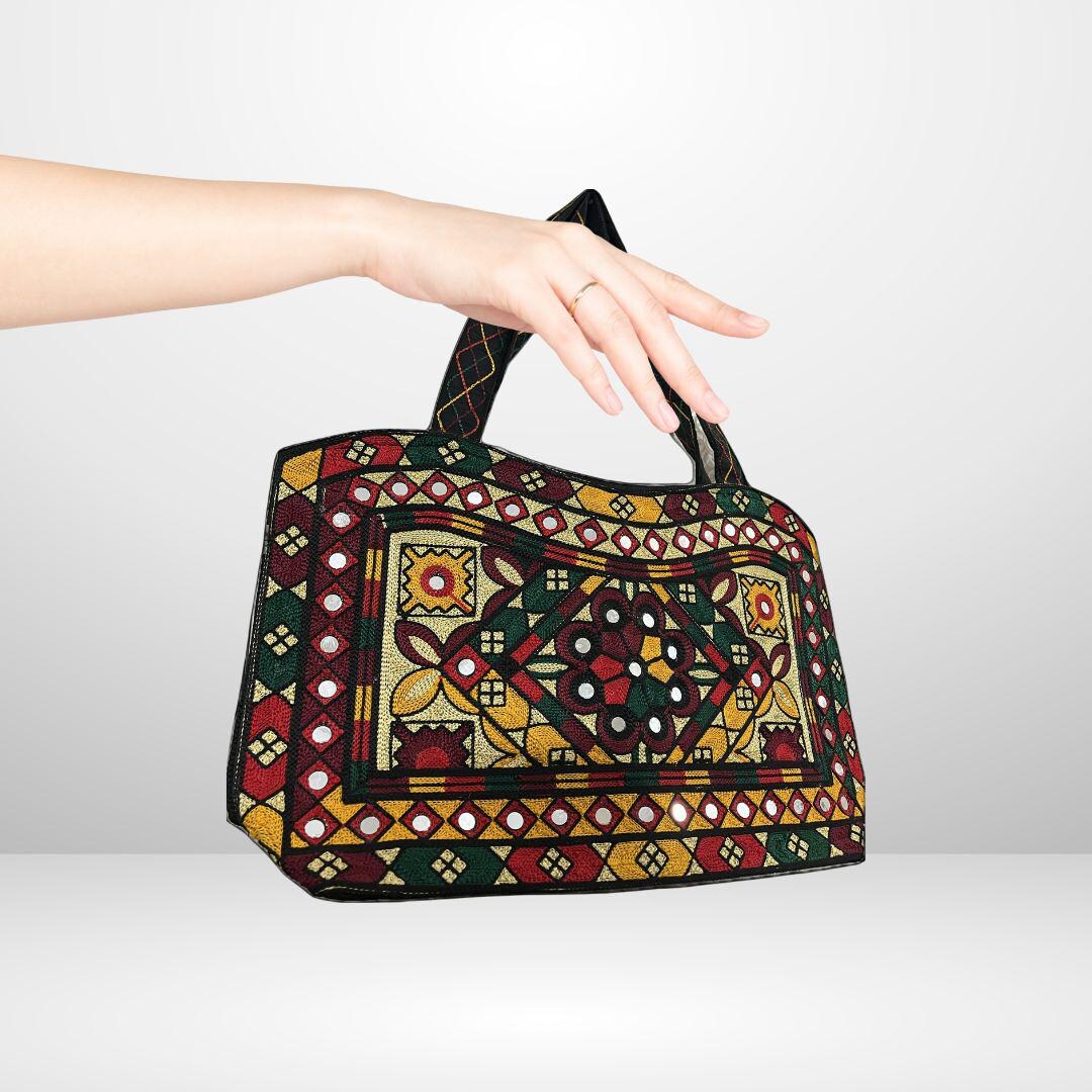 Pakistani Handwoven Tote Bag - Mirror Embroidery Work Banjara Shoulder ...