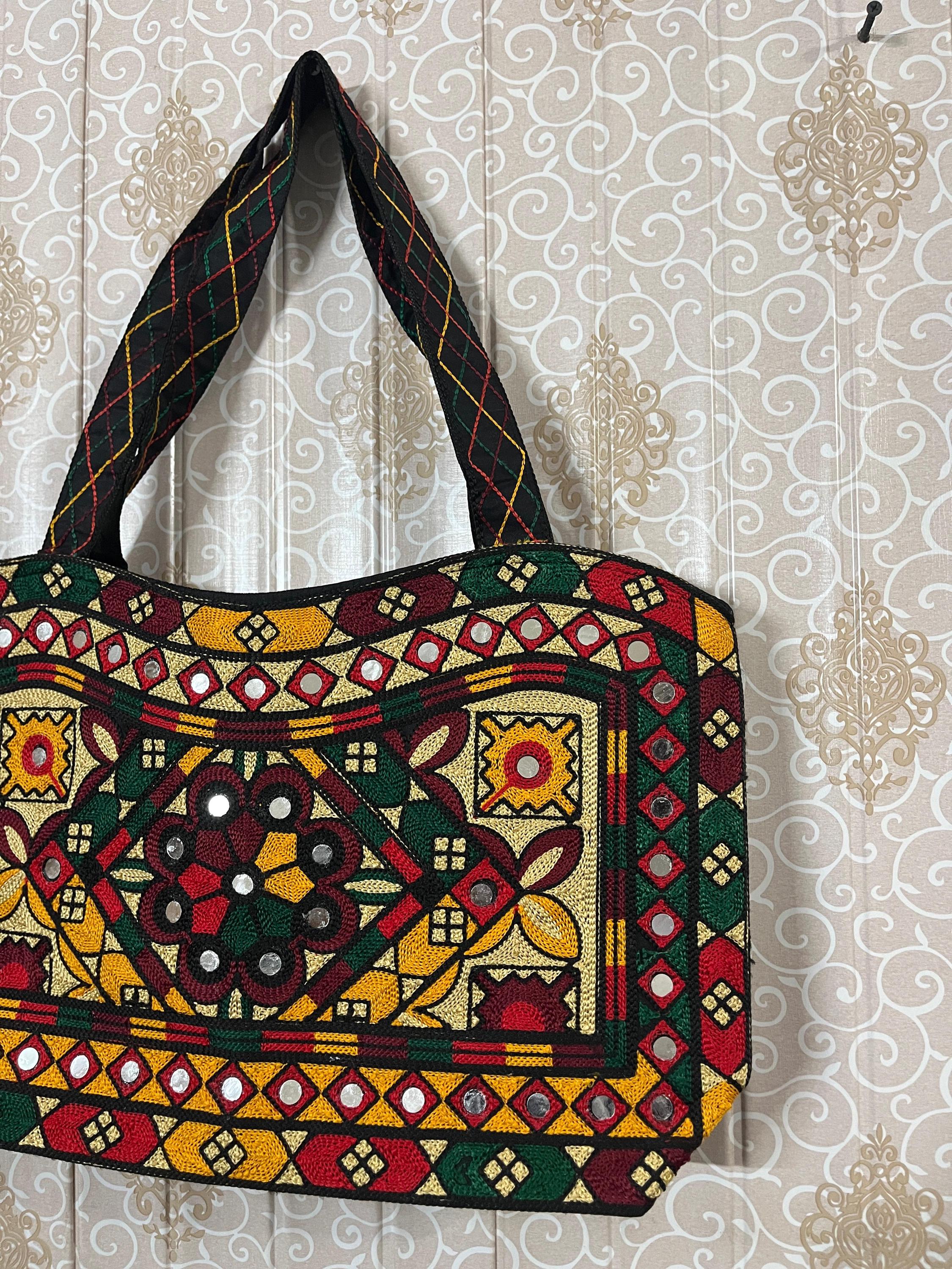 Pakistani Handwoven Tote Bag - Mirror Embroidery Work Banjara Shoulder ...
