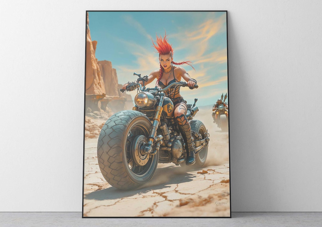 Post-apocalyptic Biker Girl Digital Art – High-resolution Action Poster ...