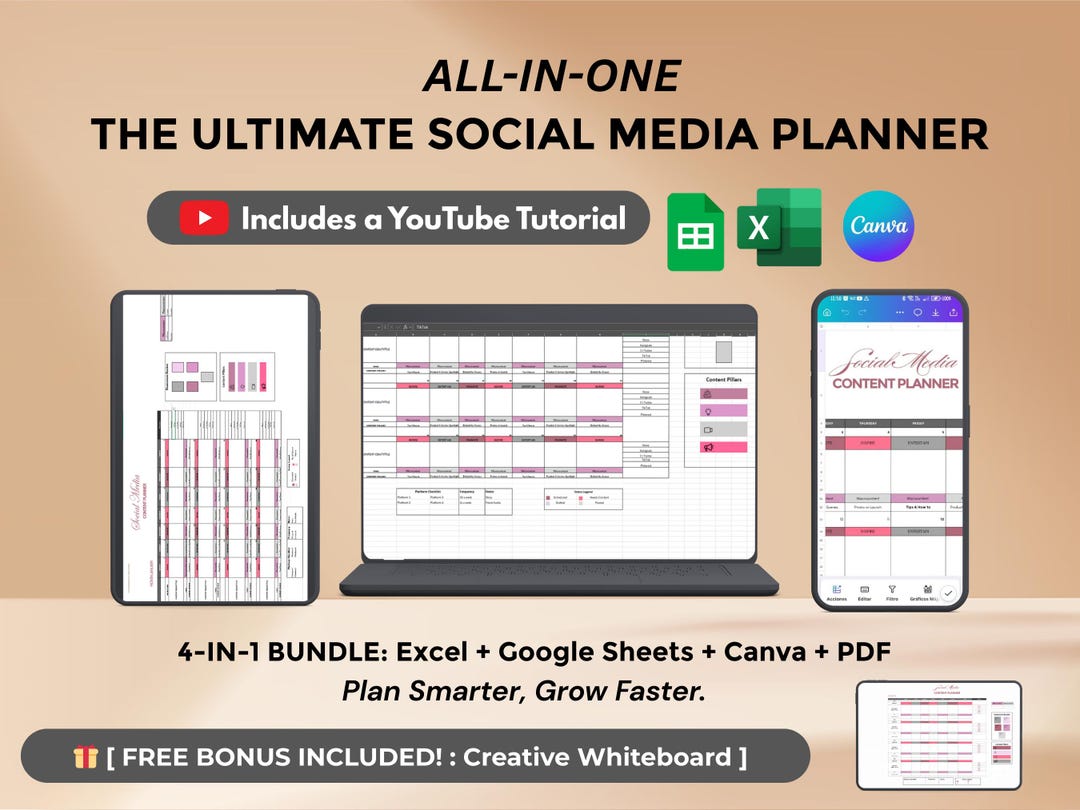 Social Media Content Planner | Google Sheets, Excel, Canva (PDF ...