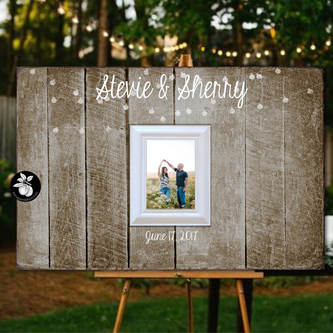 Rustic Wedding Guest Book Alternative: Wooden Plaque With Photo Frame ...