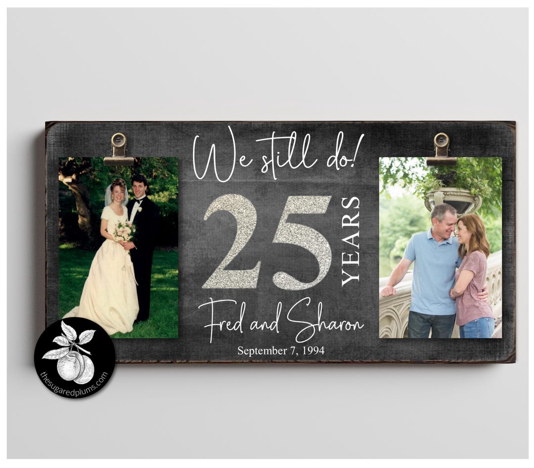 Personalized Then and Now Picture Frame, 25th Anniversary Gift, Silver ...