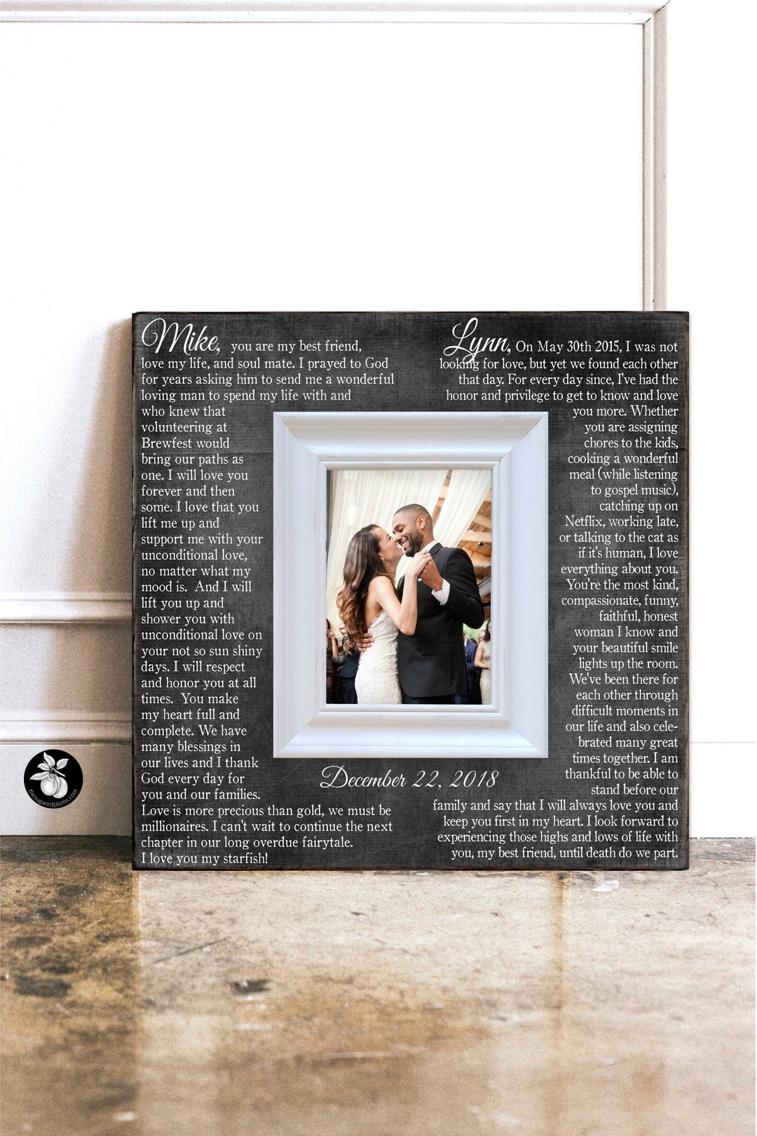 Personalized Wedding Vow Art Frame, Wood 5th Anniversary Gift for ...