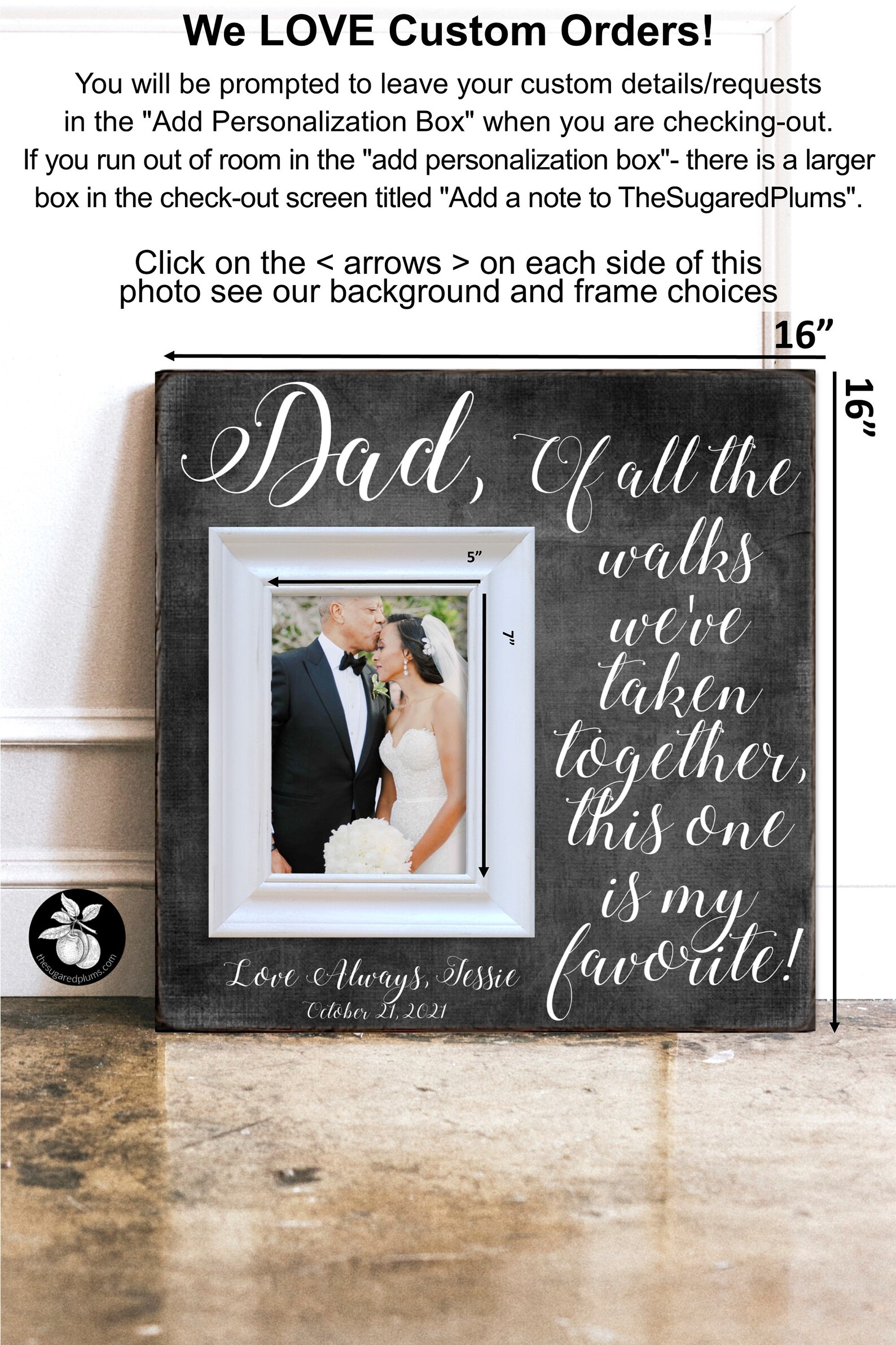 Personalized Father of the Bride Picture Frame for Dad, Custom Wedding ...