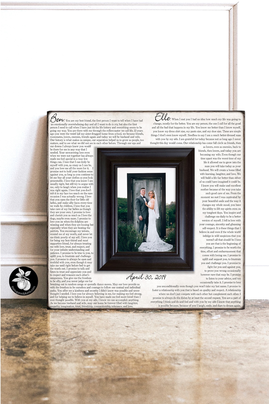 Personalized Wedding Vow Art Frame, Wood 5th Anniversary Gift for ...
