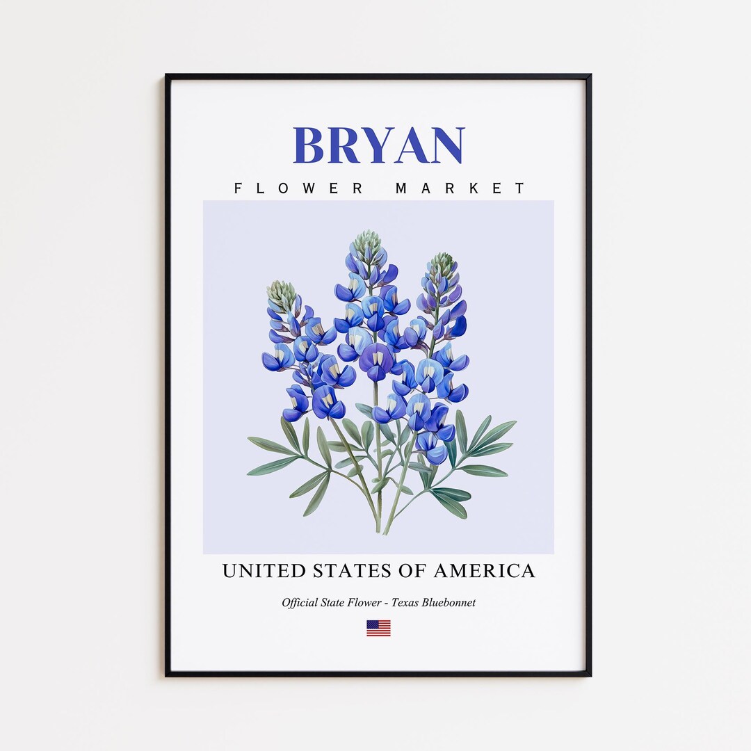 Bryan Flower Market Poster, Texas Bluebonnet Bryan Flower Print, Bryan ...
