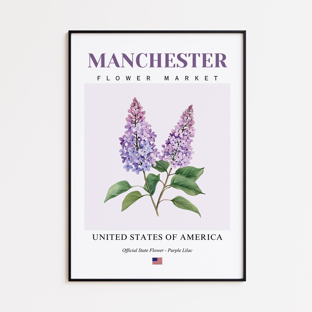 Manchester Flower Market Poster, Purple Lilac Manchester Flower Print ...