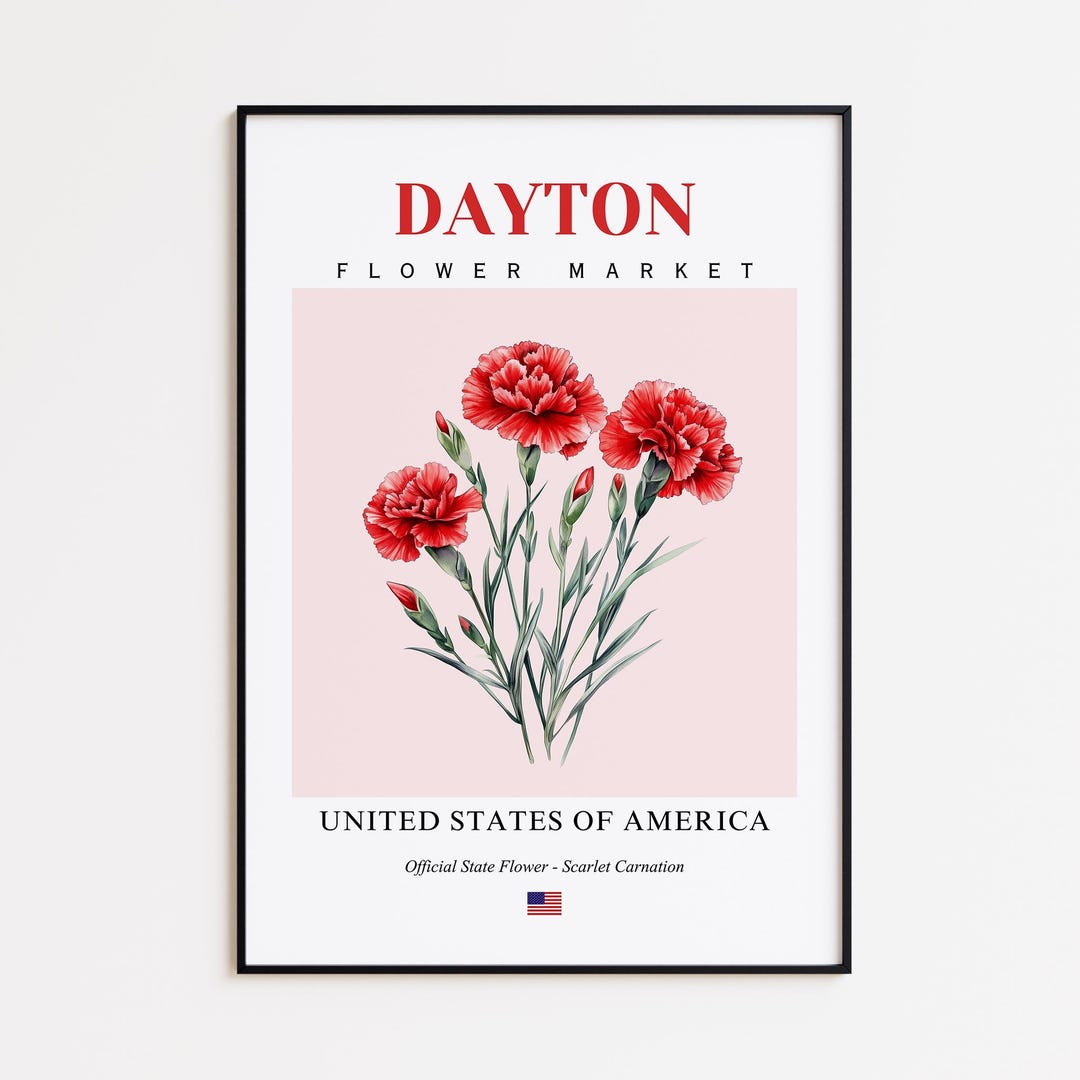 Dayton Flower Market Poster, Scarlet Carnation Dayton Flower Print ...