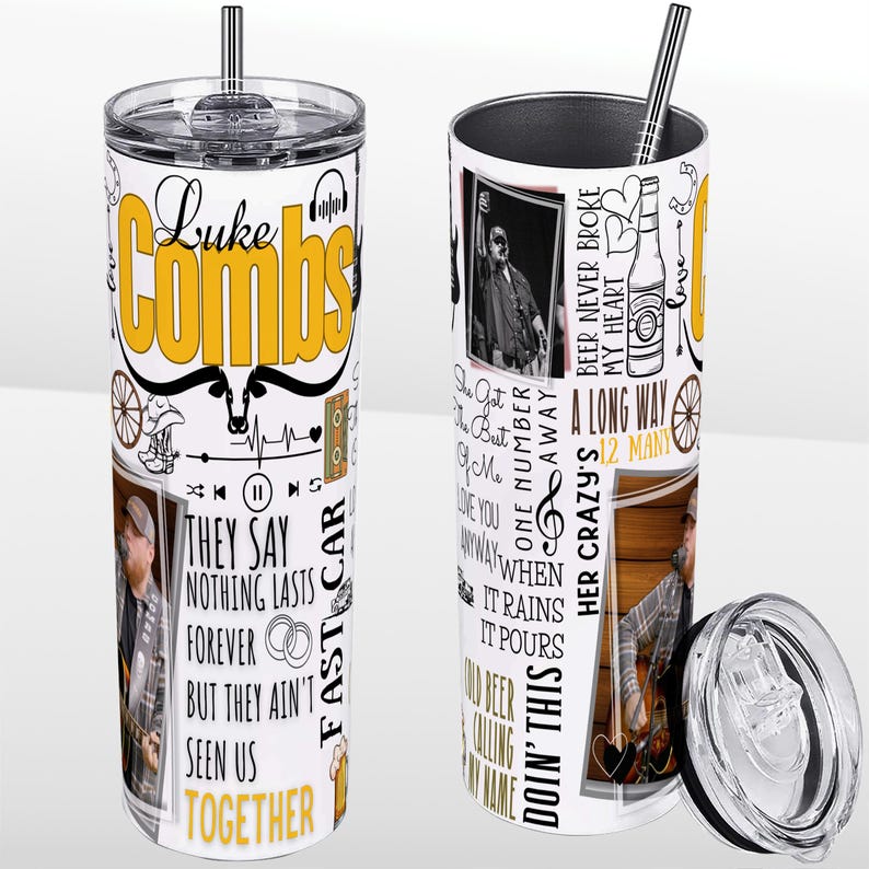 Luke Combs Country Singer Tumbler Wrap: 20oz Sublimation Design (PNG ...