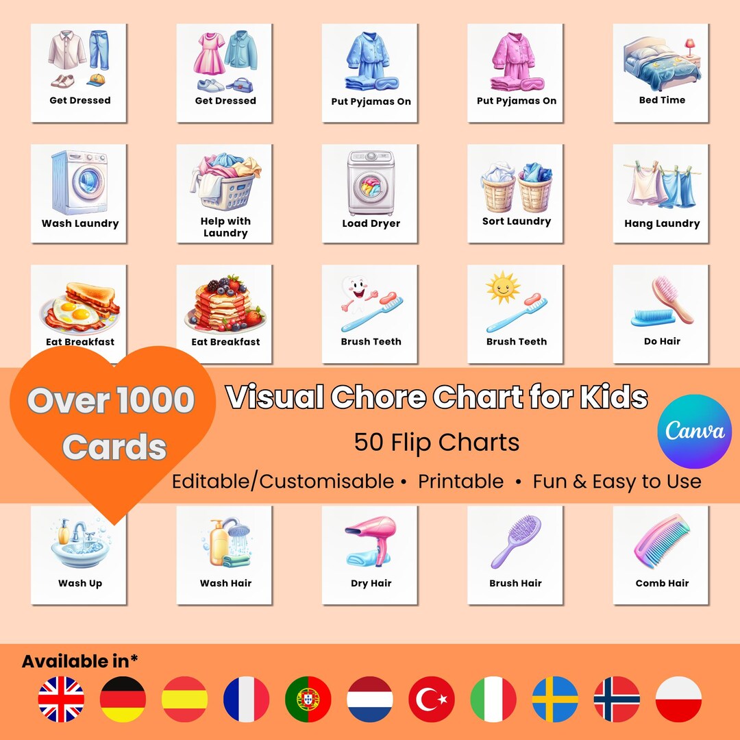 Editable Kids Flip Routine Chart | 1000+ Chore Cards + 50 Flip Chart ...