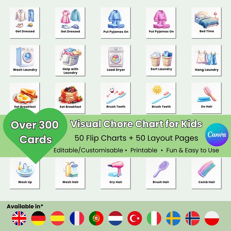 Editable Kids Routine Chart & Visual Schedule | 300+ Chore Cards + 100 ...