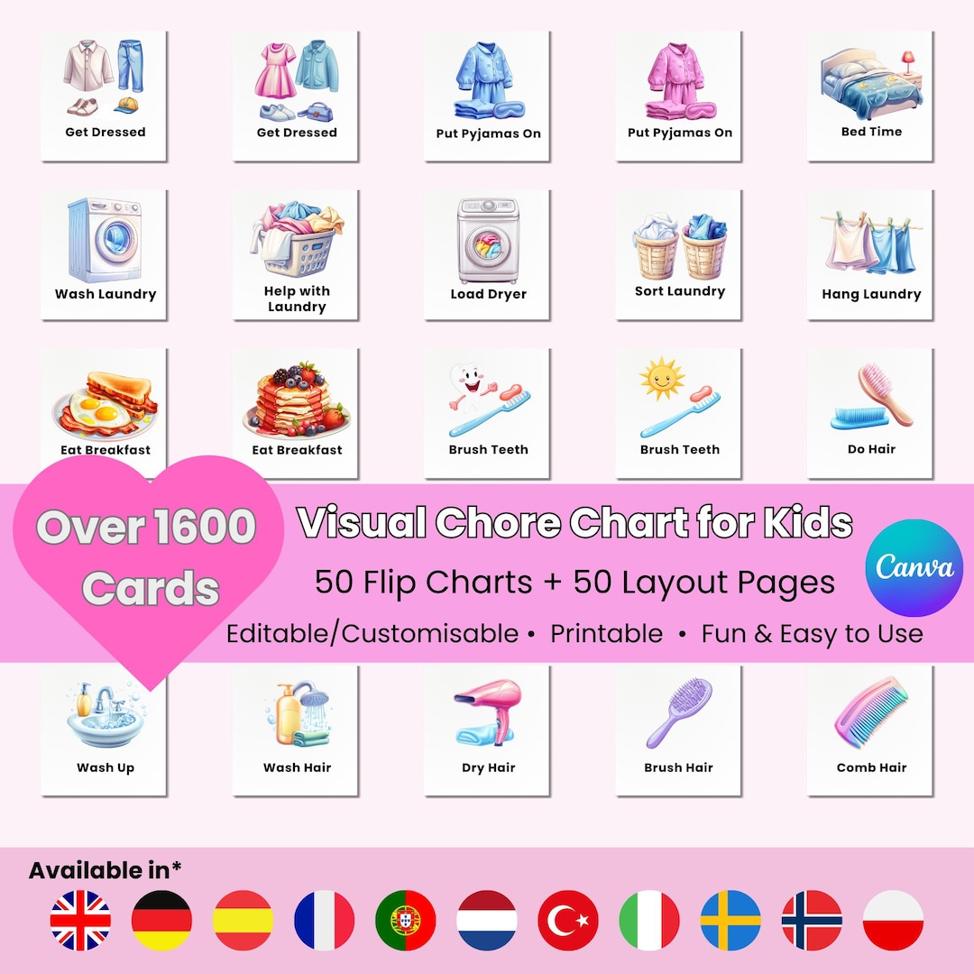 Editable Kids Routine Chart & Visual Schedule | 1600+ Chore Cards + 100 ...