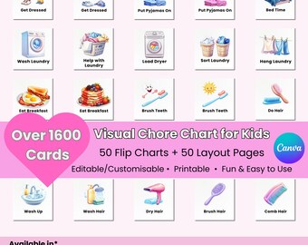 Editable Kids Routine Chart & Visual Schedule | 300+ Chore Cards + 50 ...
