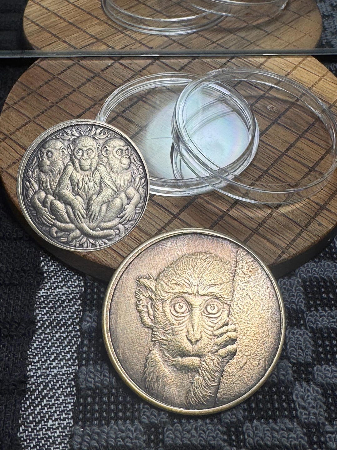 Monkey and Child Double Sided Brass Engraved Decision Challenge Token ...